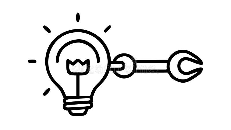 Lightbulb with Wrench Tool Icon, for Troubleshooting and Repair, Vector ...