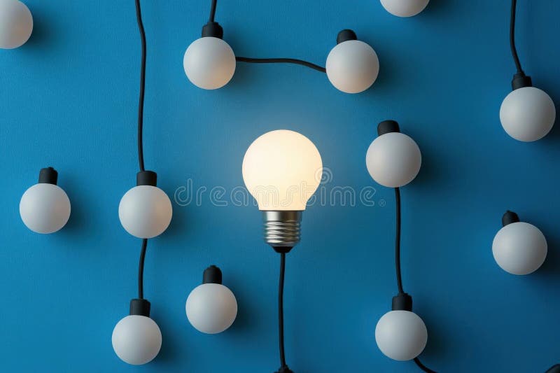 Lightbulbs on Blue Background Show Idea Inspiration with Light Theme ...