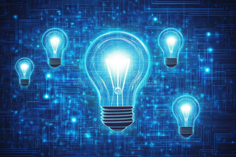 Lightbulbs design on blue. stock image. Image of technology - 350407753