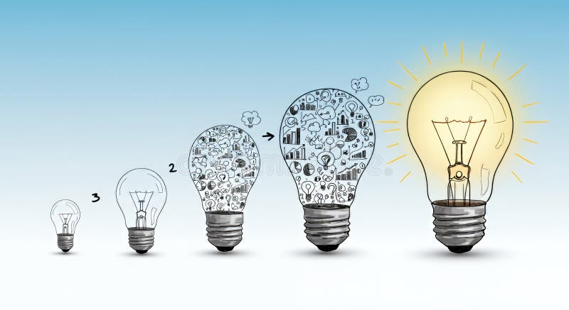 Lightbulbs Represent Stages of Idea Development and Enlightenment ...