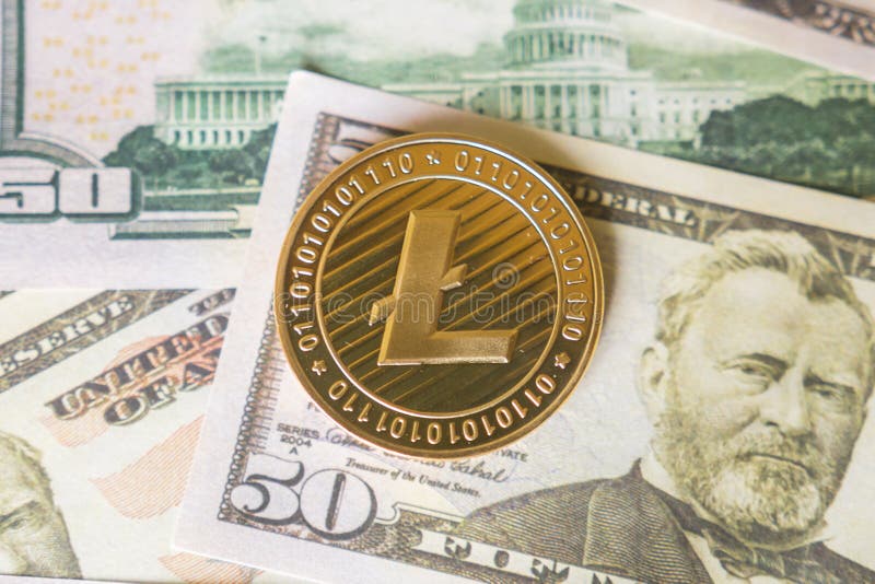 Lightcoin Cryptocurrency Coin on Us Dollars Close Up Stock Image ...