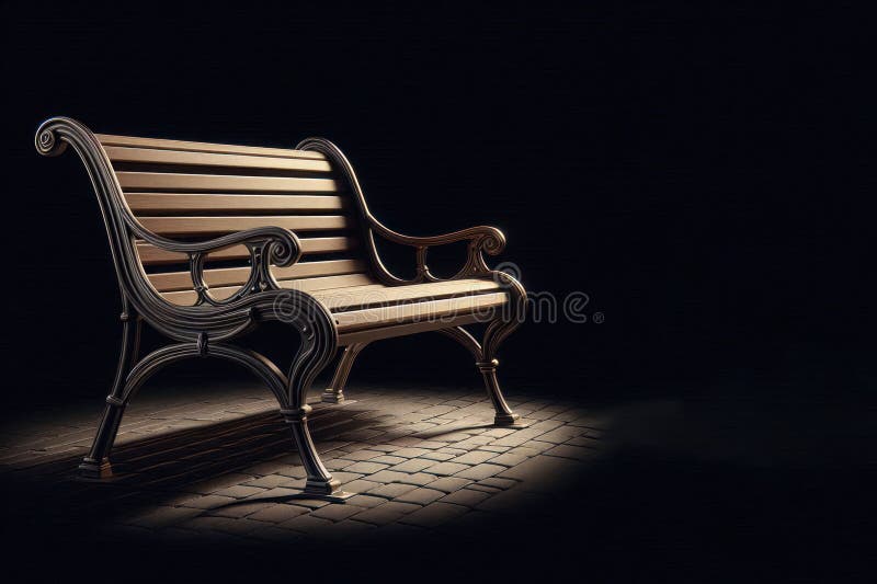 A Lighted Bench in the Dark. Space for Text. Stock Illustration ...