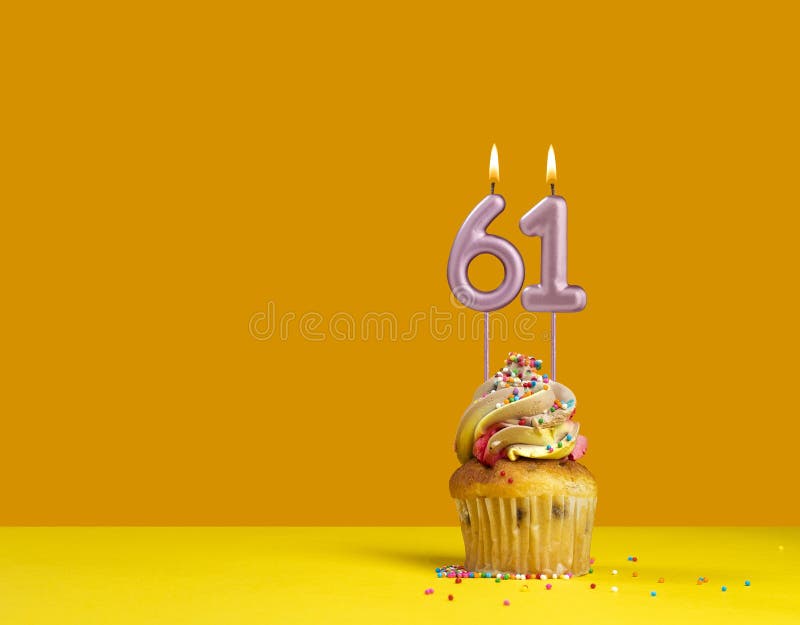 Lighted Birthday Candle - Celebration Card with Candle Number 61 Stock ...