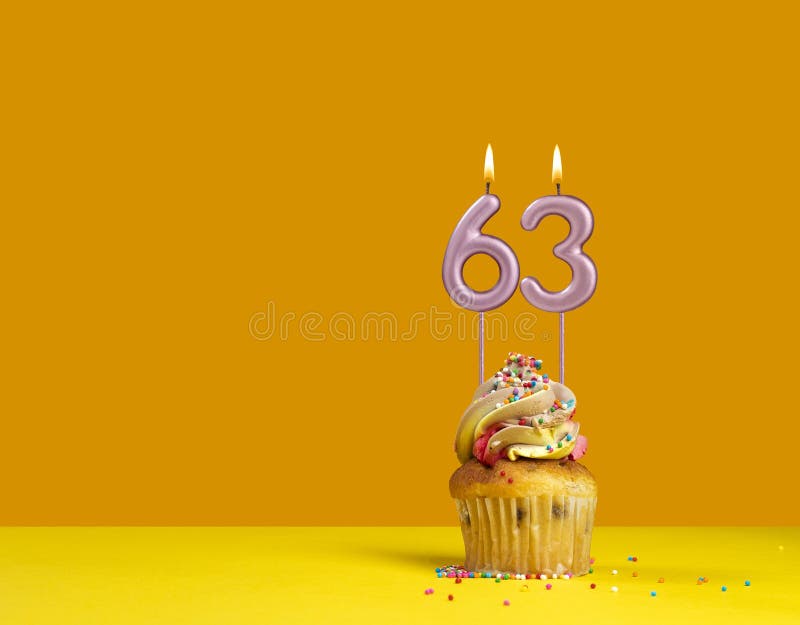 Lighted Birthday Candle - Celebration Card with Candle Number 63 Stock ...