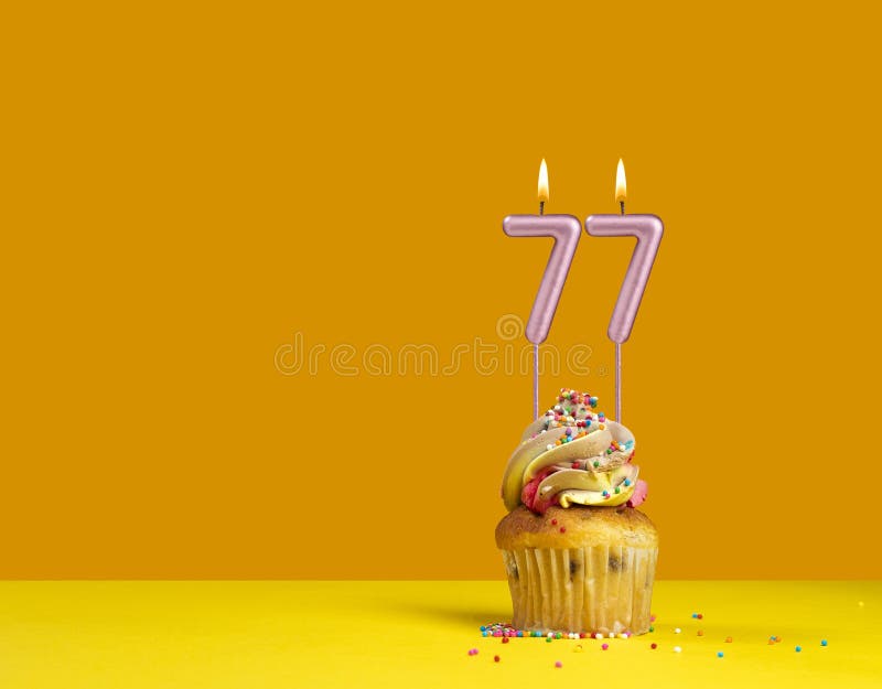 Lighted Birthday Candle - Celebration Card with Candle Number 77 Stock ...