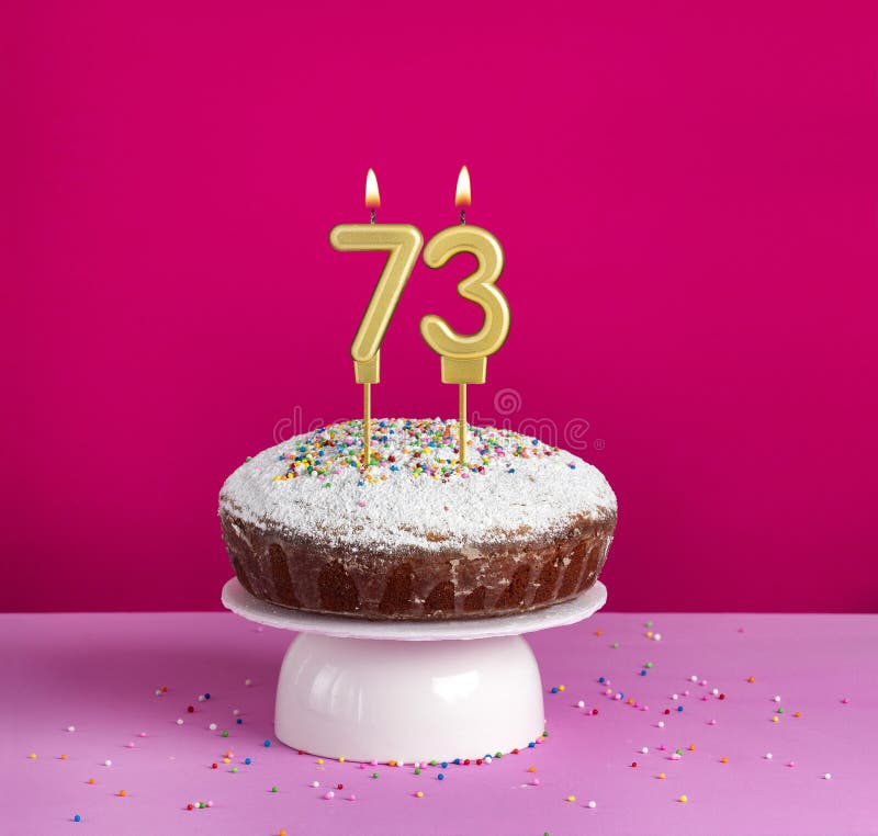Lighted Birthday Candle Number 73 - Birthday Card on Pink Background ...