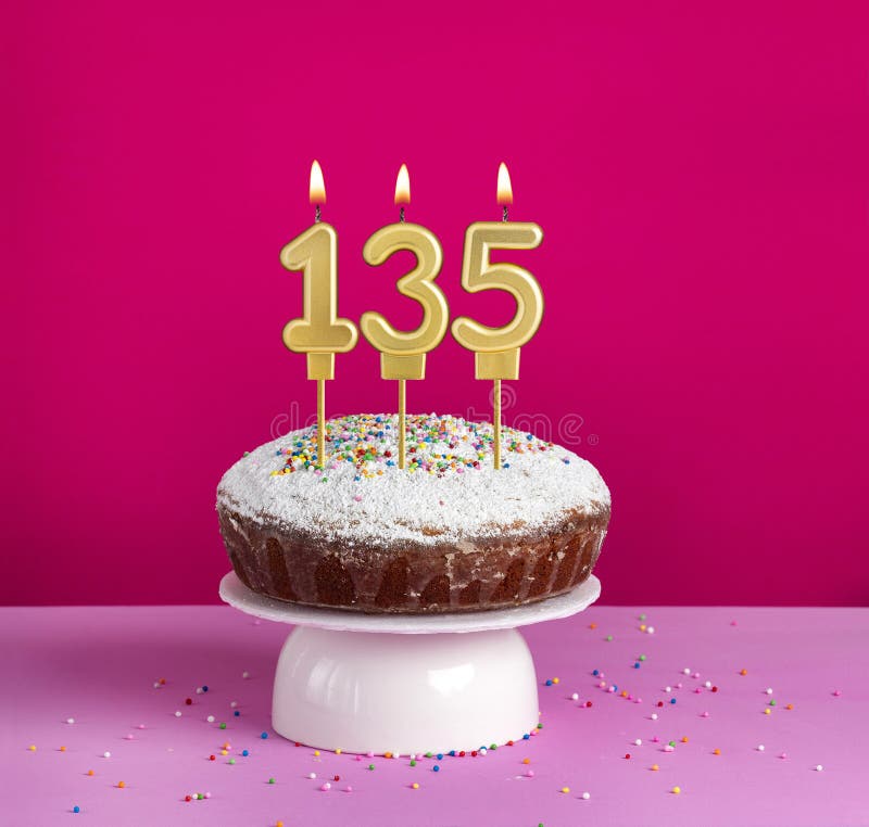 Birthday Cake Number 135 Candle Anniversary Card Pink Background Stock ...
