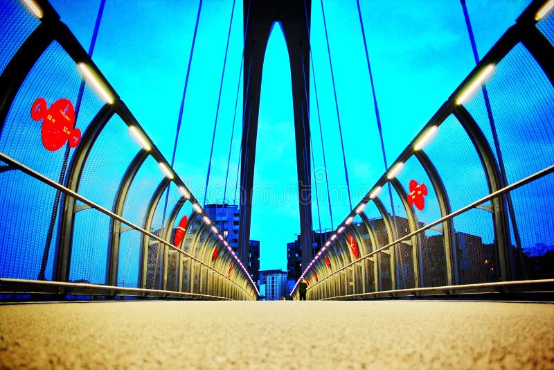 Lighted bridge stock image. Image of bottom, view, bridge - 67946347