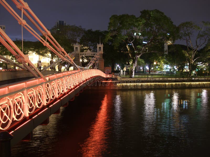 A Lighted Bridge on Singapore River Stock Image - Image of light ...