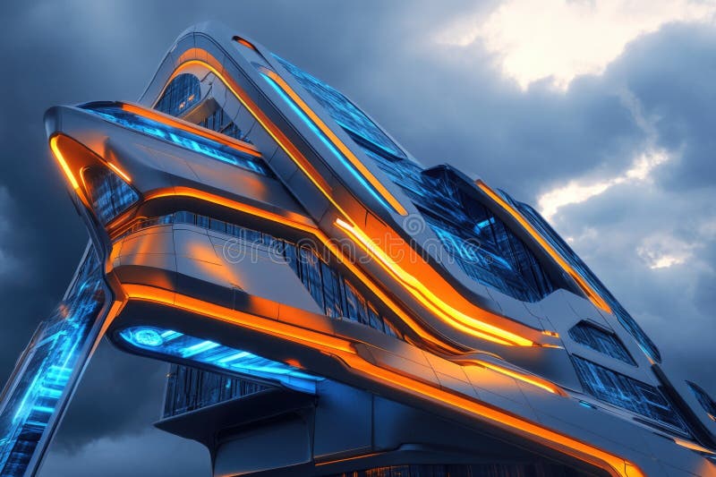 Lighted Building at Night stock image. Image of urban - 378779245