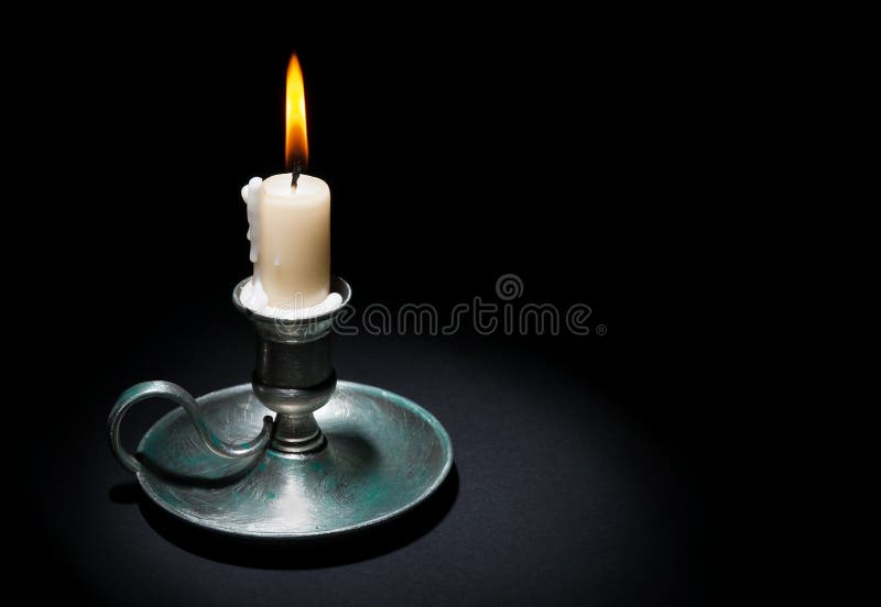 Lighted Candle in an Old Brass Candlestick. Stock Photo - Image of ...