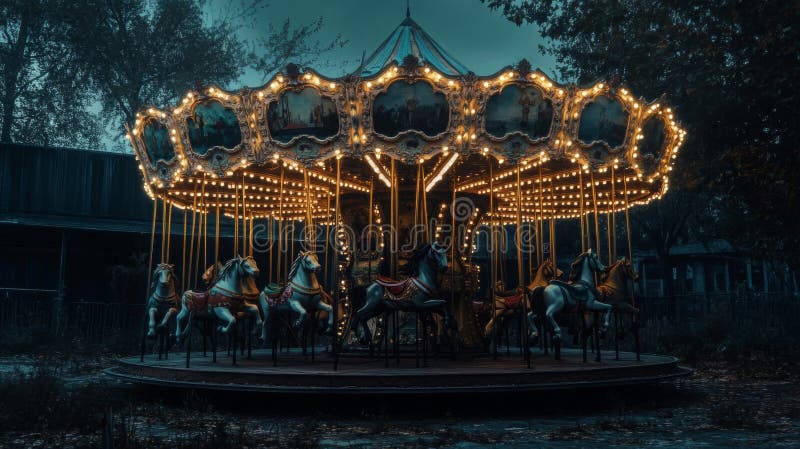 A Lighted Carousel in the Twilight Hours Stock Illustration ...