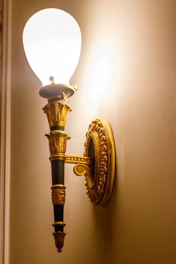 Lighted Classic Sconce on Wall Stock Photo - Image of electricity ...