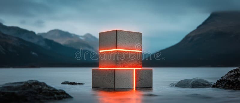 A 3D Rendering of a Cube with a Glowing Orange Light on it, Sitting in ...