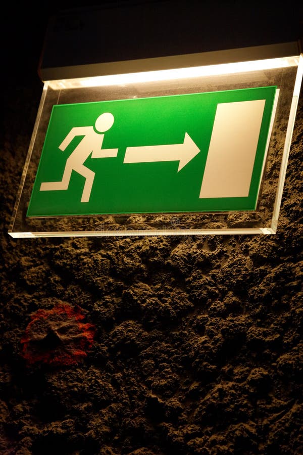 Lighted Emergency Exit Sign. Stock Image - Image of conceptual, help ...
