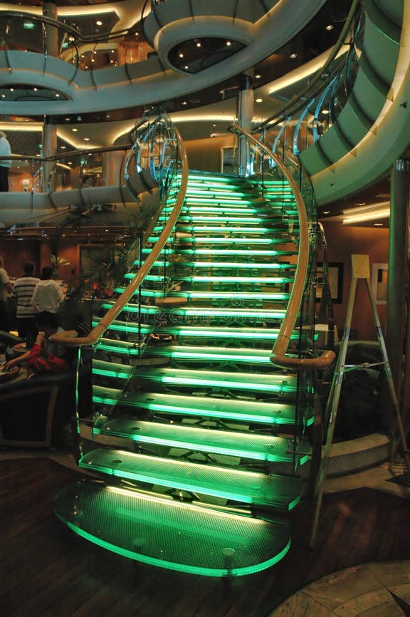 Lighted Glass Staircase in a Cruise Ship Atrium Stock Image - Image of ...