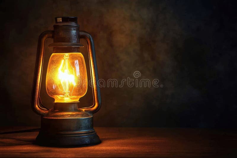 Lighted Lamp Set Against a Dark Background. Stock Image - Image of ...