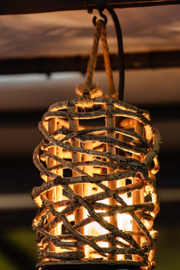 A Lighted Lantern Hanging from a Rope Stock Image - Image of modern ...