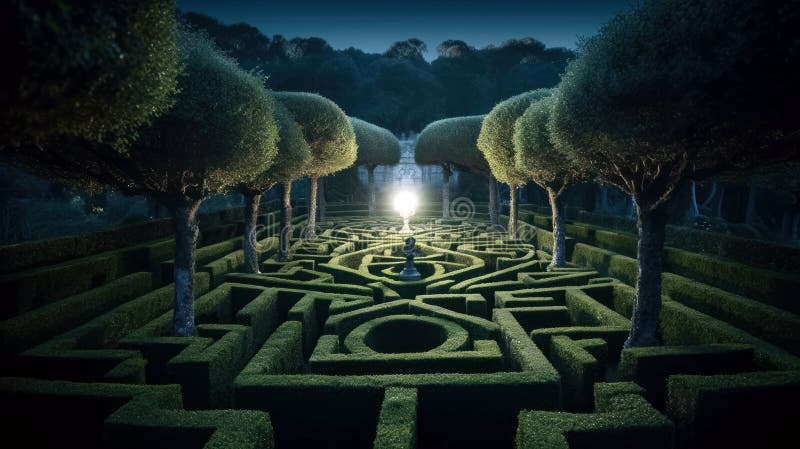 Lighted Maze on a Park at Night. Generative AI Stock Image - Image of ...