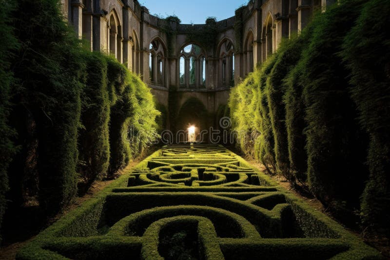 Lighted Maze on a Park at Night. Generative AI Stock Image - Image of ...