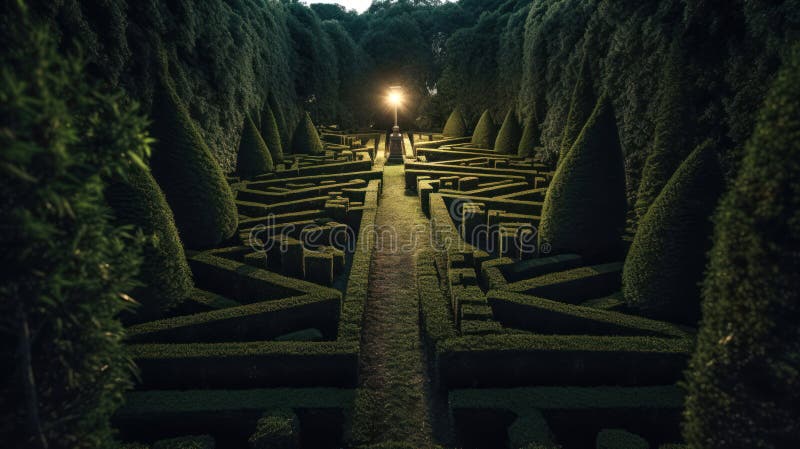 Lighted Maze on a Park at Night. Generative AI Stock Image - Image of ...