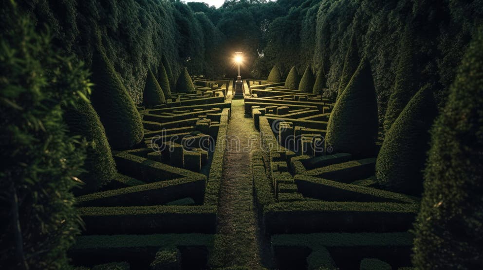 Lighted Maze on a Park at Night. Generative AI Stock Image - Image of ...