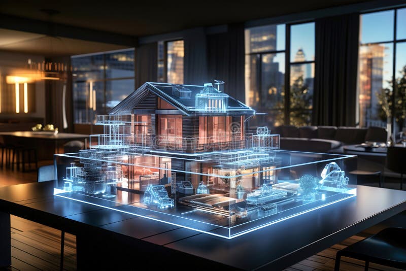 A Lighted Model of a House on a Table in Architect Office Stock ...