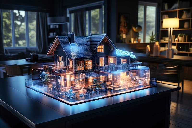 A Lighted Model of a House on a Table in Architect Office Stock ...