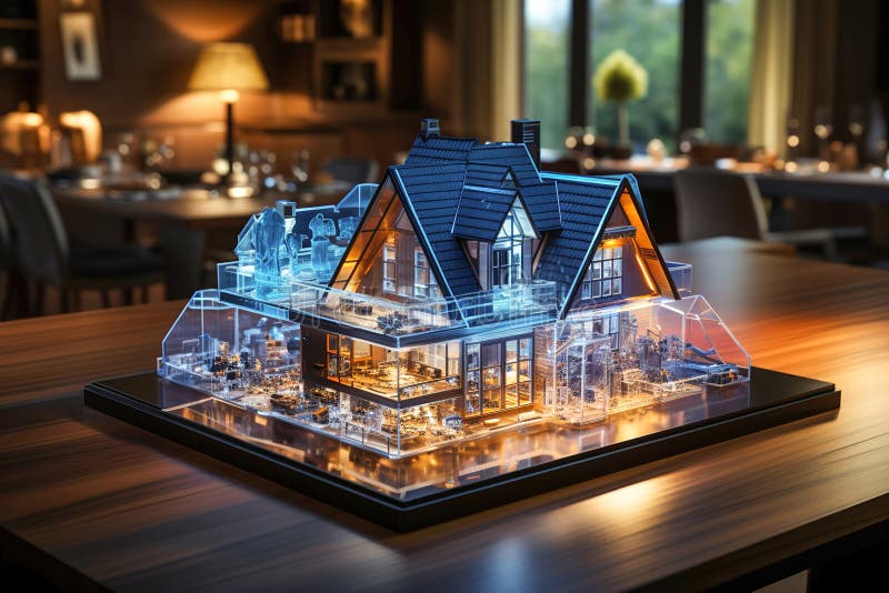 A Lighted Model of a House on a Table in Architect Office Stock ...