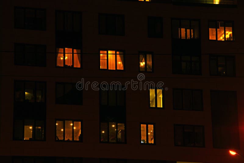 Lighted Night Windows of Houses Stock Image - Image of design, business ...