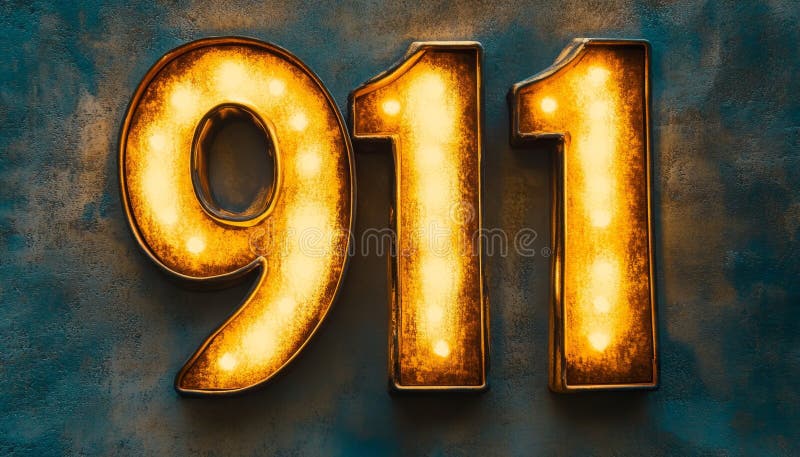 Lighted Number 911 Sign on Textured Wall, Concept for Emergency ...