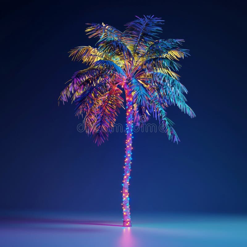 Lighted Palm Tree Surrounded by Christmas Lights. Christmas Concept in Tropical Style Stock ...