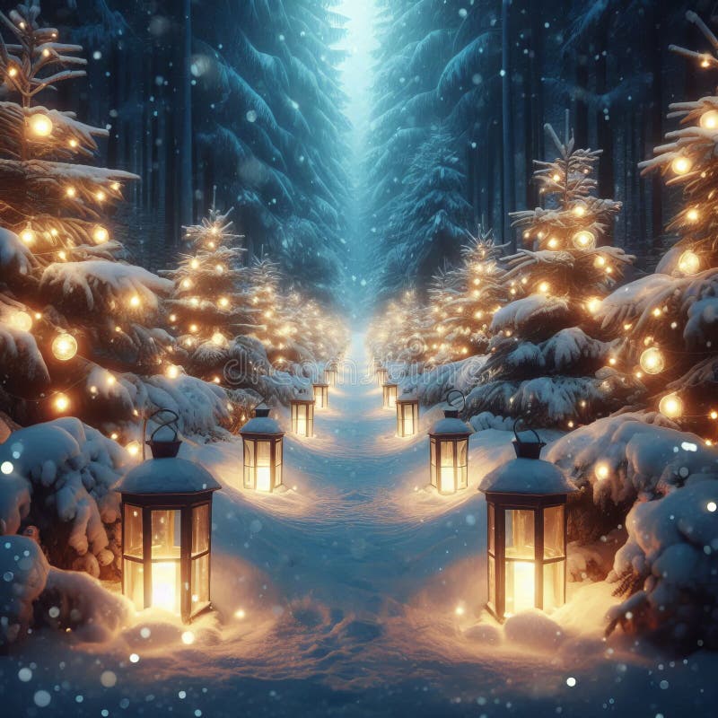 Lighted Path in Snow â€“ a Softly Glowing Path Lined with Christ Stock ...