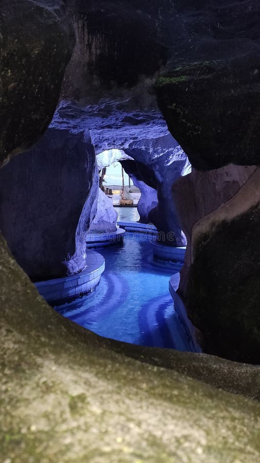 Lighted pool cave stock image. Image of swimming, night - 266750103