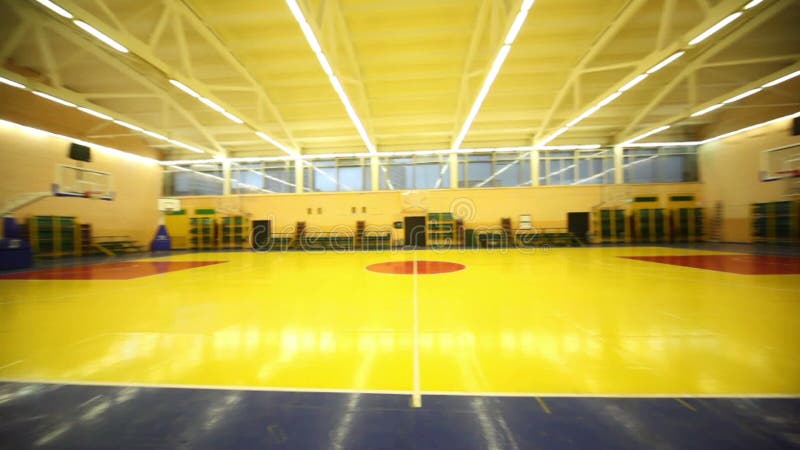 Lighted School Gym Hall with Red Yellow Floor and Stock Footage - Video ...