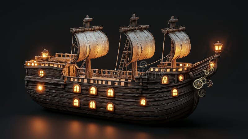 Lighted Ship stock illustration. Illustration of lantern - 335166961