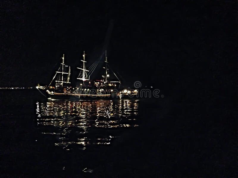 Lighted Ship in the Port at Night Stock Image - Image of lighted, ship ...