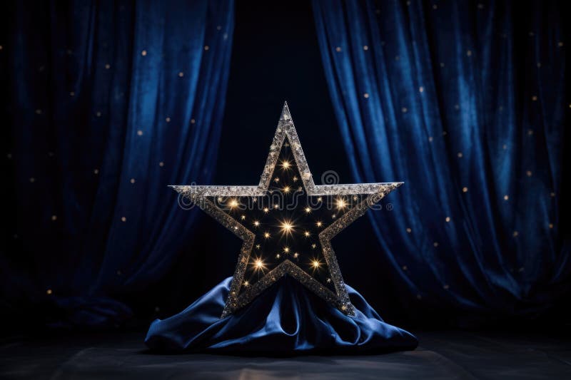 Lighted Star Prop on a Midnight-blue Velvet Backdrop Stock Illustration ...