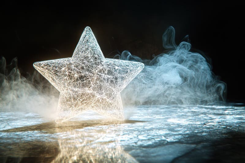 Lighted Star Shape Surrounded by Mist in a Dark Environment at Night ...