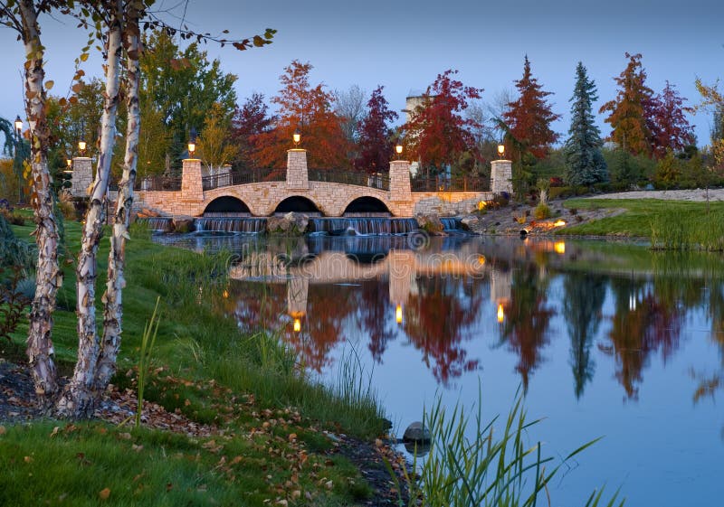 Lighted Stone Bridge stock photo. Image of cobblestone - 21817514