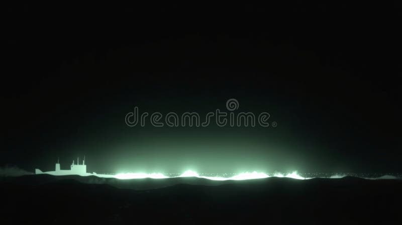 Lighted Submarine on Ocean Surface Tranquil Maritime Scene at Night ...