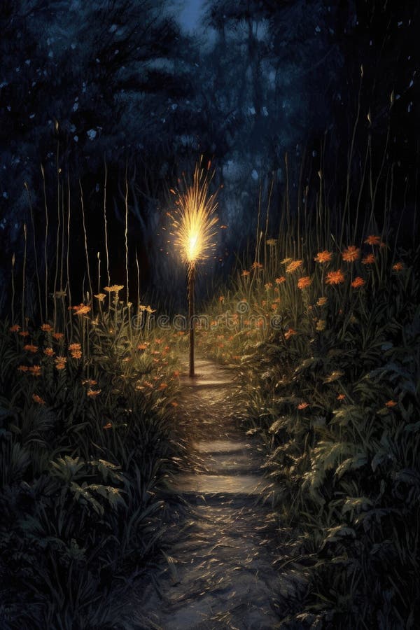 Lighted Torch Illuminating Dark Pathway Stock Illustration ...
