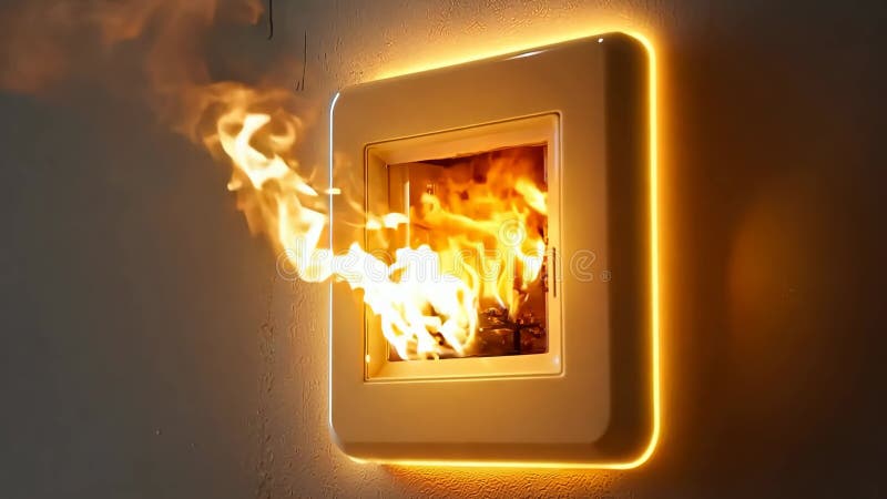 A Wall Mounted Fire Place with a Fire Coming Out of it Stock Video ...