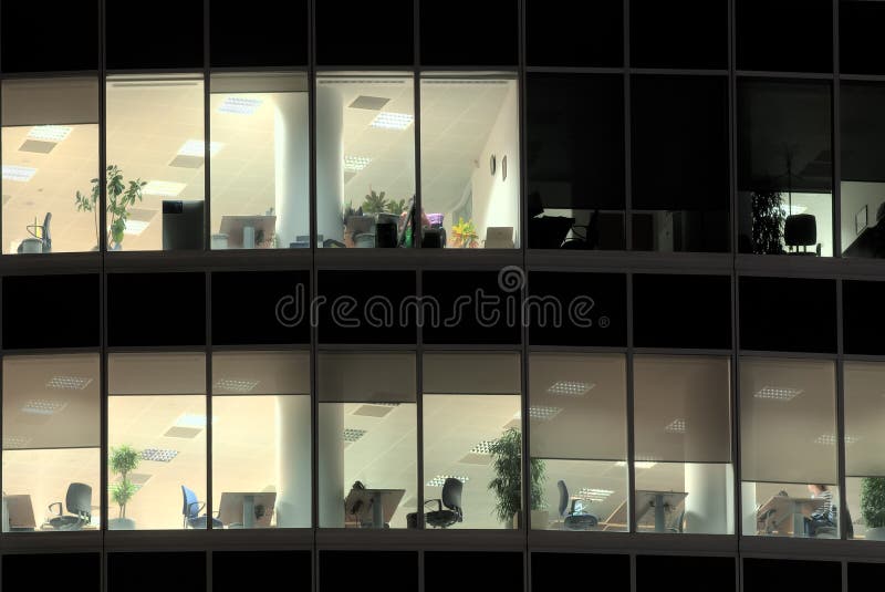 Lighted Windows of Deserted Office at Night Stock Photo - Image of ...