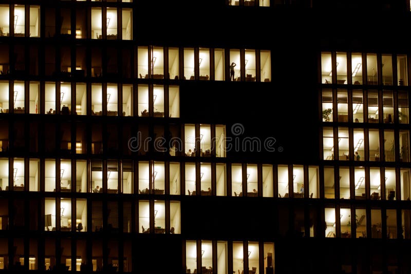 Lighted Windows of an Office Building Stock Photo - Image of reflected ...