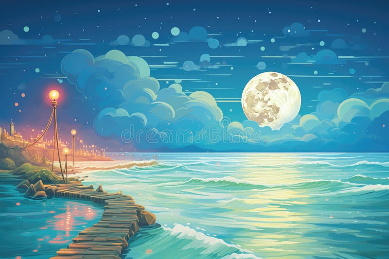 Lightened Moon Path on a Night Ocean Stock Image - Image of reflection ...