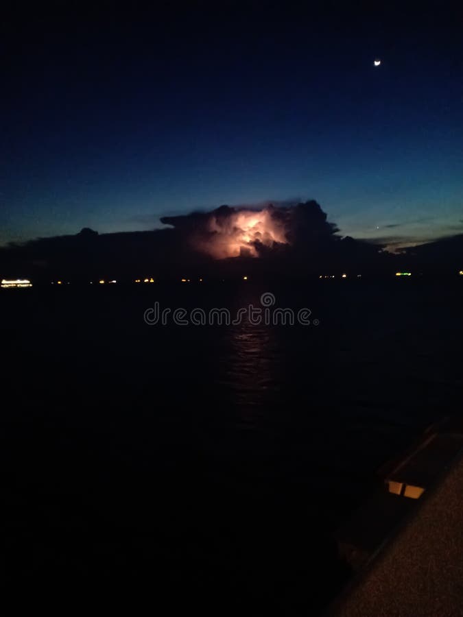 Lightening Cloudy Dark Evening Sky Stock Photo - Image of landscape ...