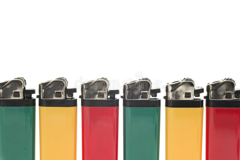 Lighter Set Isolated on White Stock Photo - Image of isolated, yellow ...