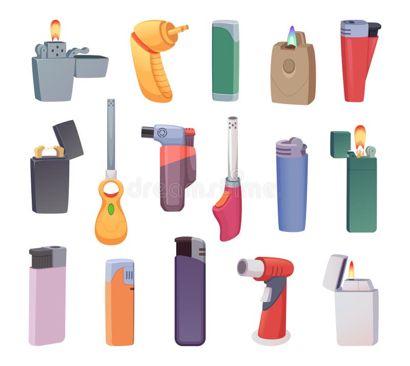 Lighters. Portable Devices for Smokers Burn Flame Gadget Exact Vector ...