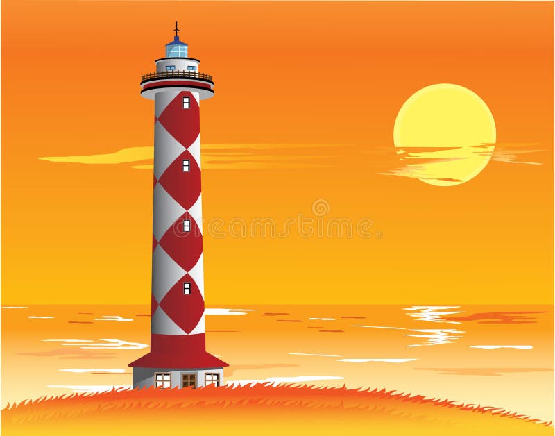 Pharos Lighthouse at Sunset Stock Illustration - Illustration of ...